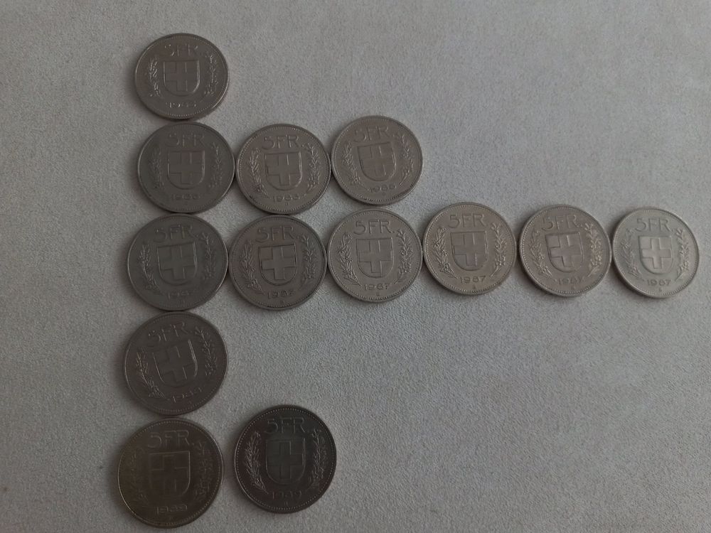 1985 - 1989 [5 Franken] Münze (vertiefte Randschrift) (Gebraucht) in Chur für CHF 69 – mit ...