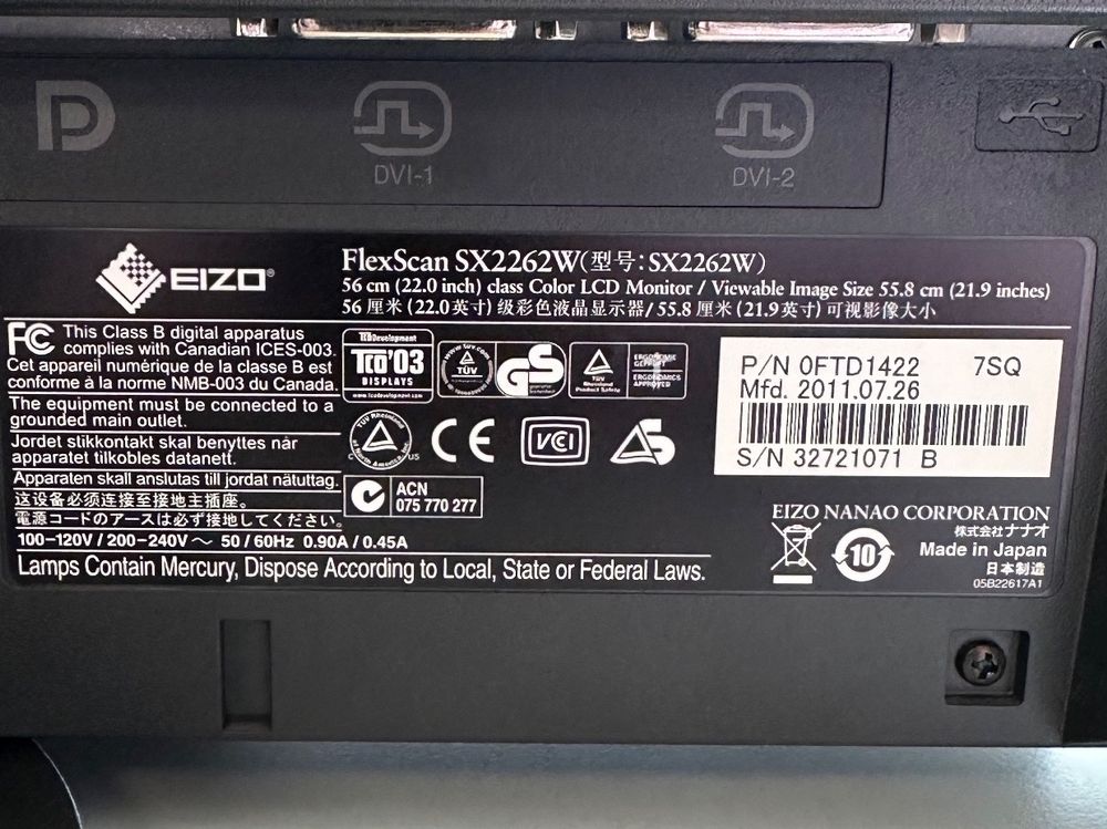 EIZO FlexScan SX2262W (Gebraucht) in Weinfelden für CHF 3 – mit ...