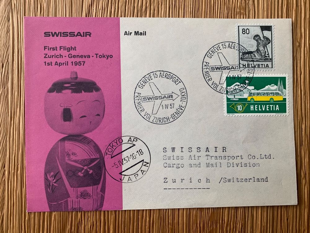 Swissair First Flight Zürich-Genf-Tokyo 1.4.1957 | Kaufen auf Ricardo
