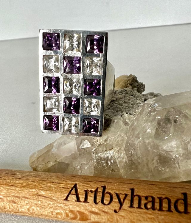 MEGA XL GLITZER RING IN SILBER 925+MP MIT ZIRKONIA GEZIERT (Gebraucht ...