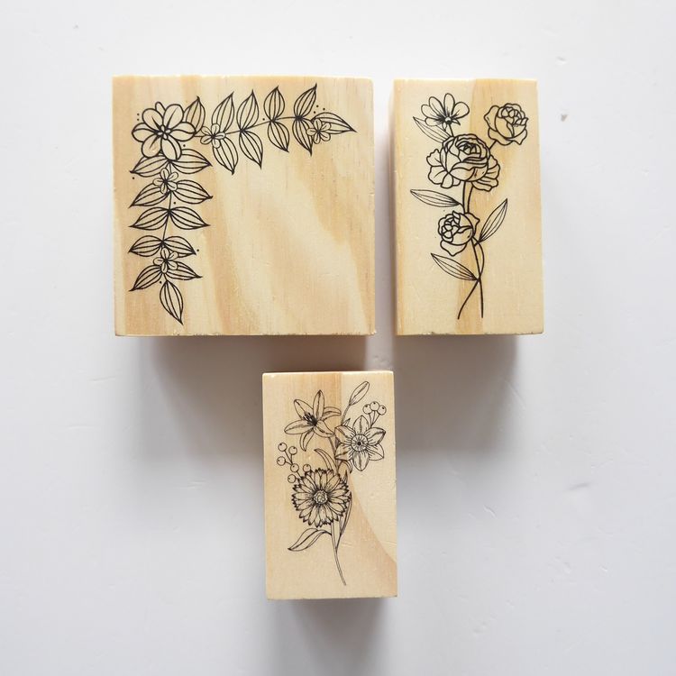 3 Stempel - Holzstempel - Blumen, Rosen... (Neu und originalverpackt ...