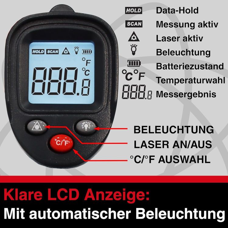 Infrarot Thermometer 50 bis 400 Grad mit LCD und Laser | Acheter sur ...
