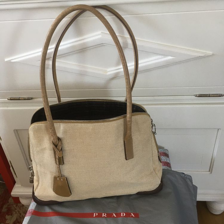 PRADA 100% - Vintage Leder/Leinen - Schultertasche | Kaufen auf Ricardo