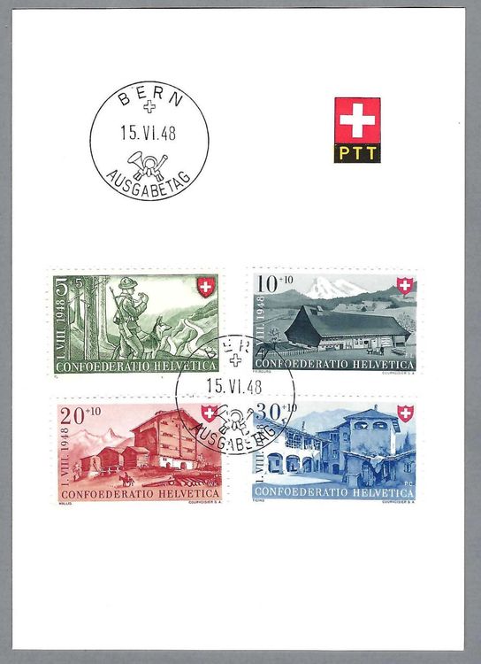 1948, FDC PP 1948 ((B38 - B41), AUF PTT-BÖGLI, ET-0 BERN (Gebraucht) in Pura für CHF 36 – mit ...