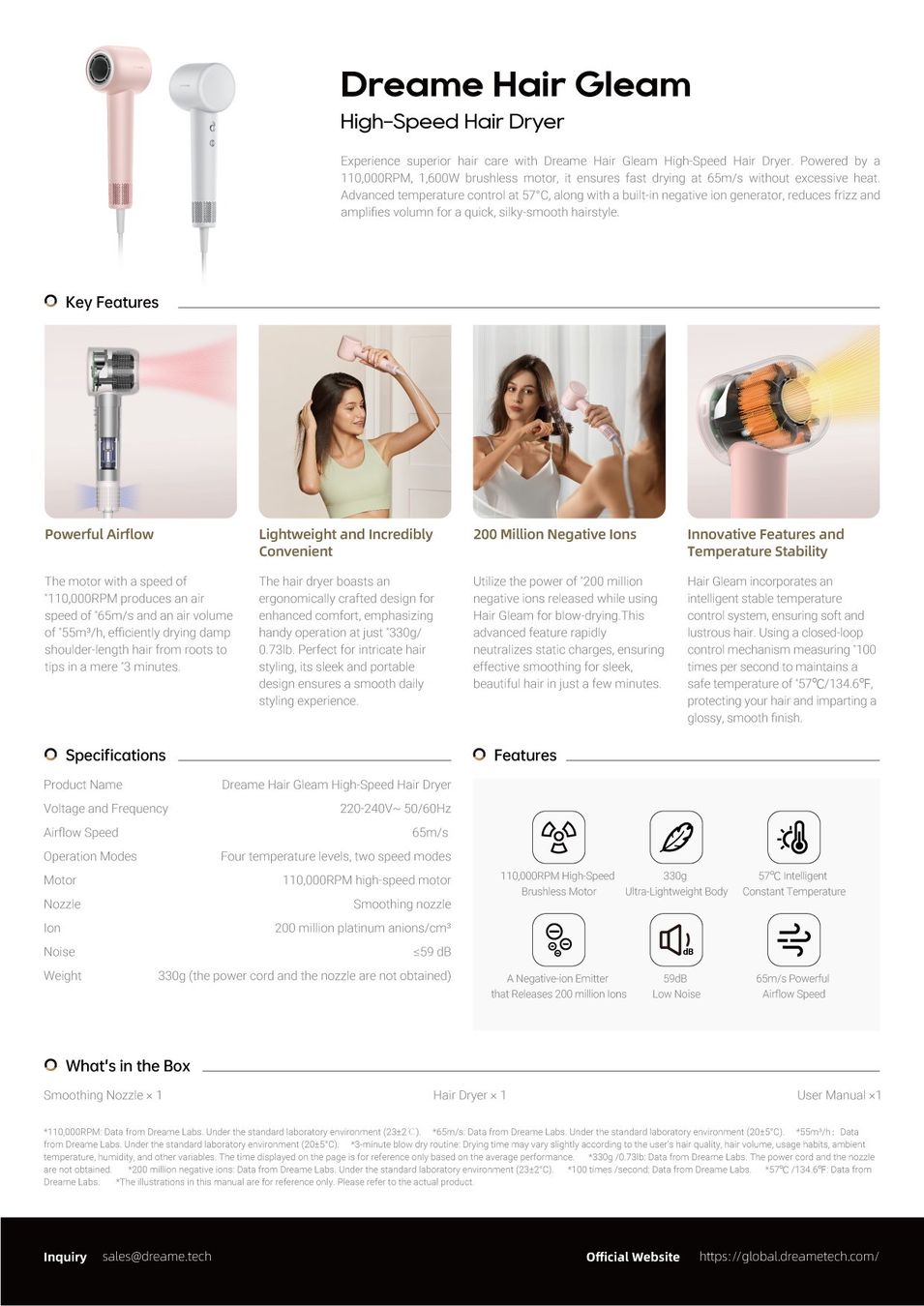 Dreame Hair Gleam Hi-Speed Hair Dryer / Haartrockner (Pink) (Neu und ...