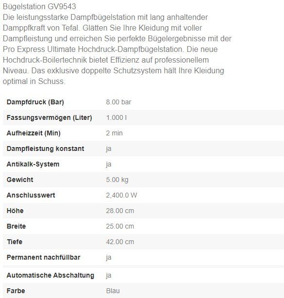 Bügelstation Tefal GV 9543 (Gebraucht) in Oberbüren für CHF 179 – mit ...