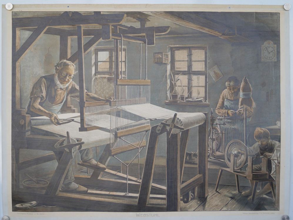 Schulbild -Lehrtafel „Webstuhl“ – Max Eschner, ca. 1900-1910 (Gebraucht ...