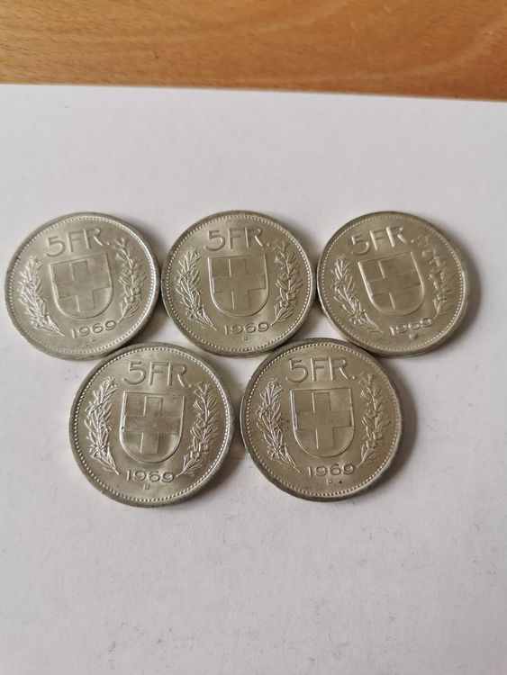 5 x 5.- Fünffranken Silber 1969 (Gebraucht) in Eggersriet für CHF 55 – mit Lieferung auf Ricardo ...
