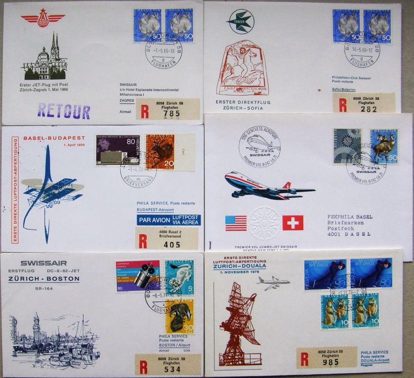 orig. 6 AM 1st Flight Covers 1966 1970 1971 1976 Hans Erni (Gebraucht ...