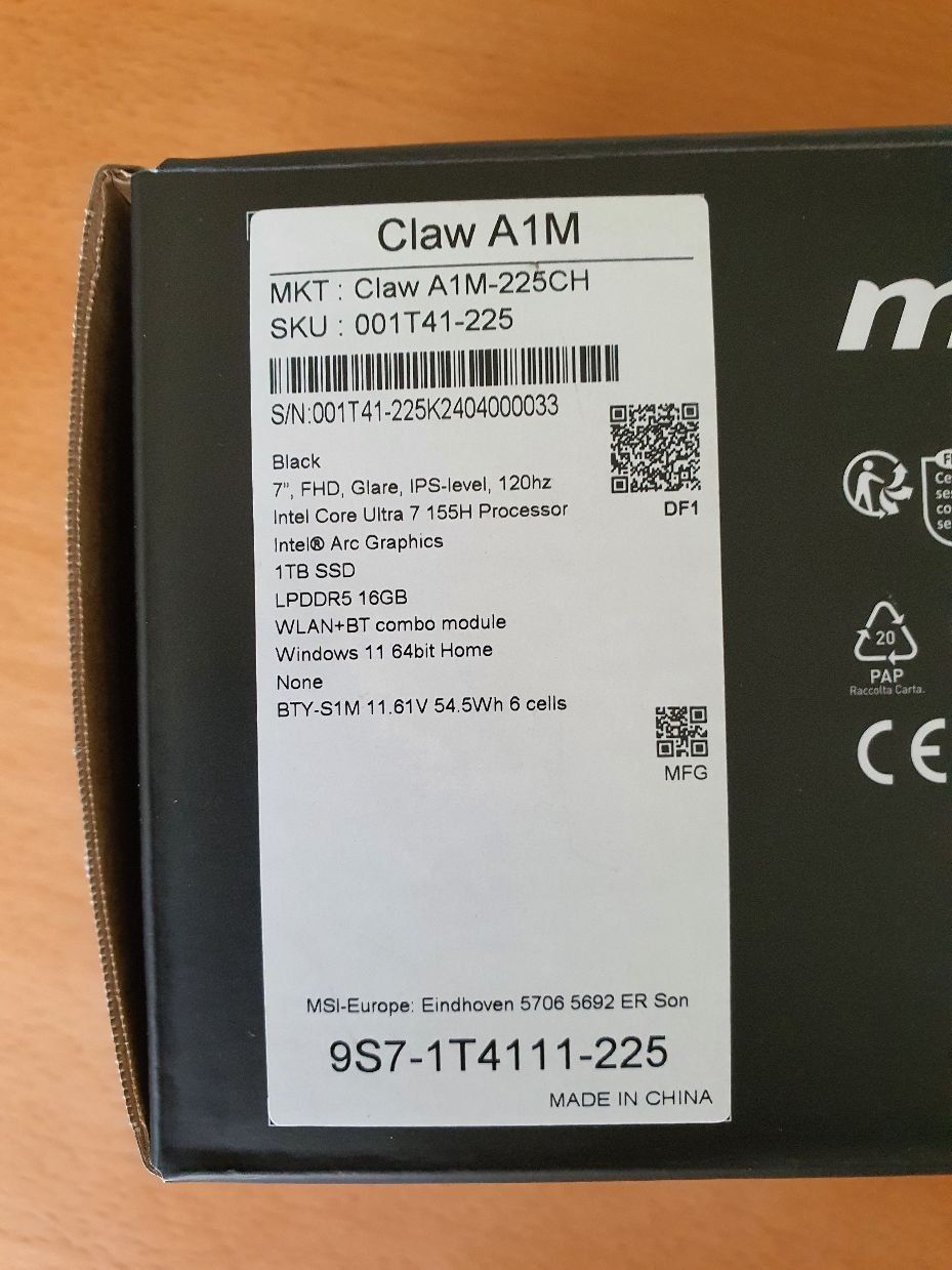 MSI CLAW A1M - 225CH - 16GB - 1TB - Core Ultra 7 (Neu und ...
