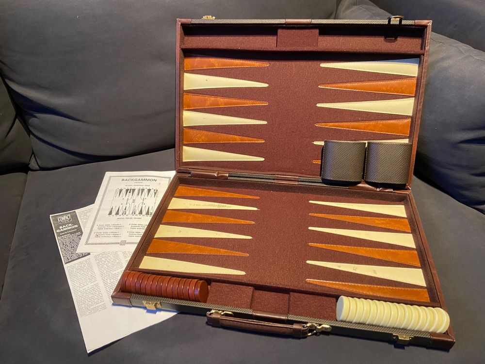 Backgammon Koffer edel braun - weiss Leder | Kaufen auf Ricardo