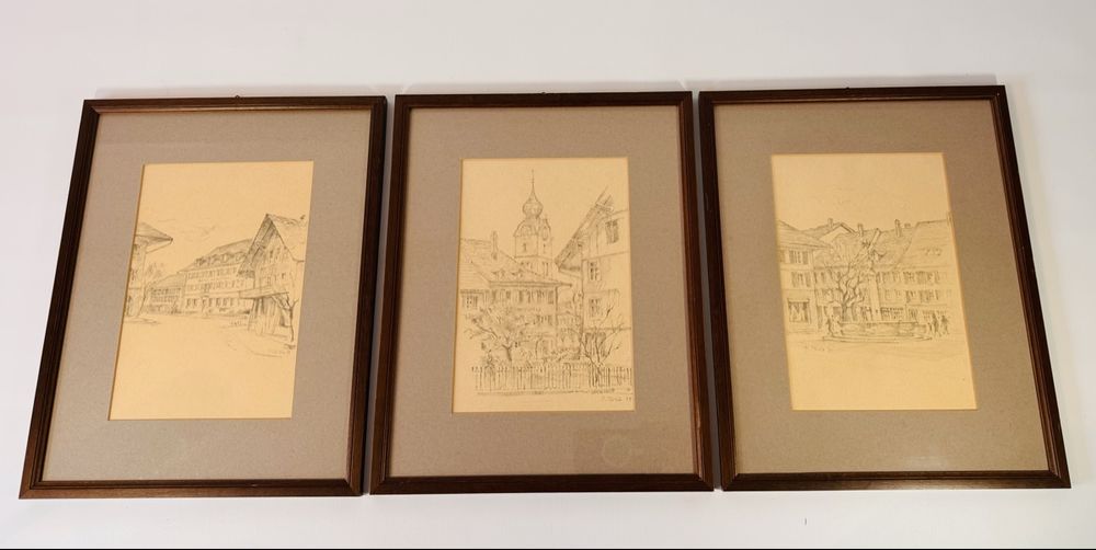 Vintage Lithographien Huttwil signiert P. Straz 1978 gerahmt (Gebraucht ...