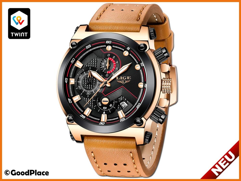 Elegante Herrenarmbanduhr Roségold und Lederband (Neu und originalverpackt) in Develier für CHF ...