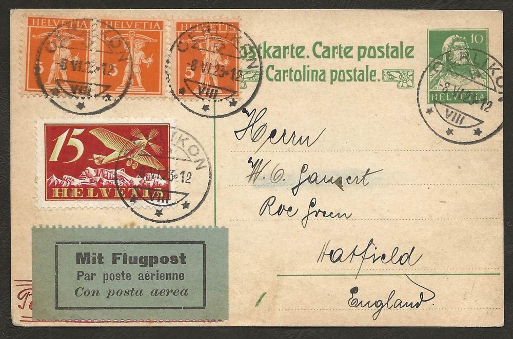 Flugpost 1923 Paris London ab Schweiz Örlikon ZH Luftpost (Gebraucht) in Au ZH für CHF 12 – mit ...