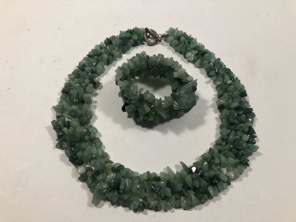 Jade grün, Collier & Armband Set, Handarbeit (Neu (gemäss Beschreibung ...