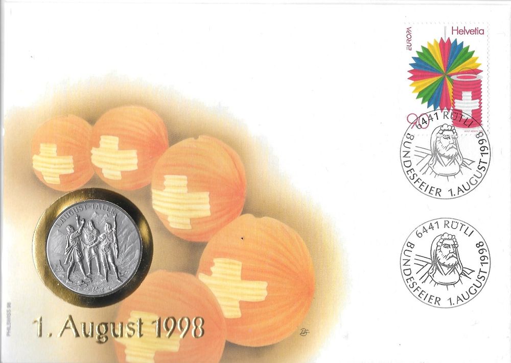 August-Taler 1998, 1. August, Sondermünze Schweiz (Gebraucht) in Zürich für CHF 13 – mit ...