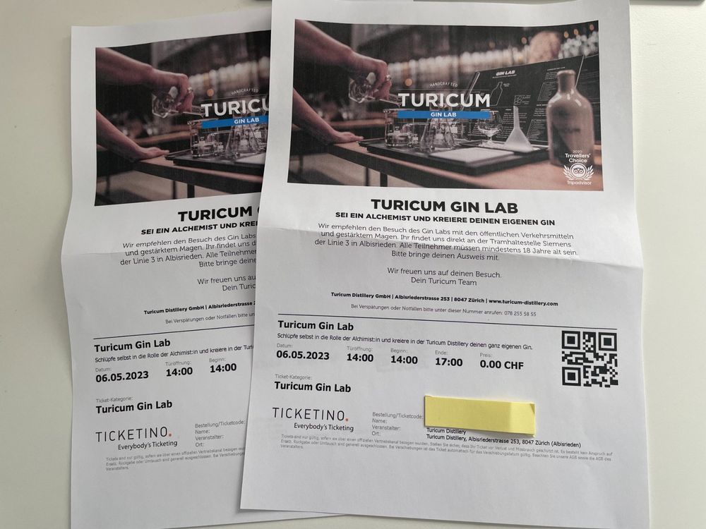 TURICUM GIN LAB - 2 Tickets (Neu (gemäss Beschreibung)) in für CHF 120 ...