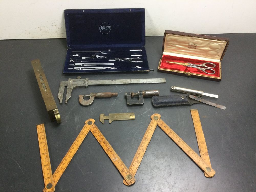 Antike Messinstrumente Zirkel Kern Wasserwaage Schere Meter (Gebraucht ...
