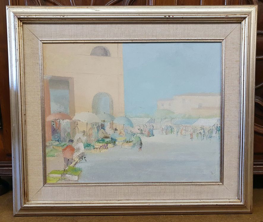 Marktszene mit Personen, italienisch – unleserlich signiert | Kaufen auf Ricardo