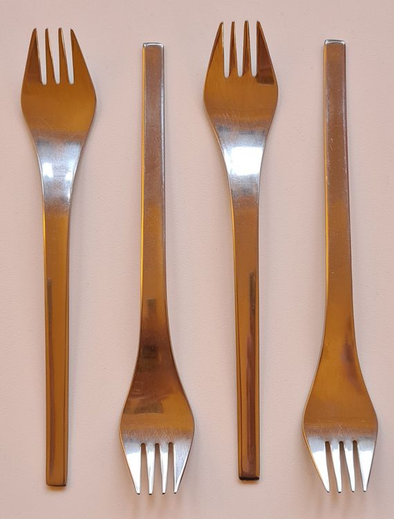 4 formschöne Design Gabeln, Chromolit, 18/8, 60er/70er Jahre (D ...