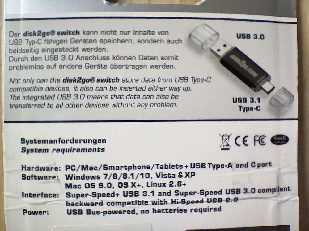 USB Stick: disk2go Switch 64GB, USB 3.1 Type C/ USB 3.0 (Gebraucht) in Unterägeri für CHF 9.5 ...