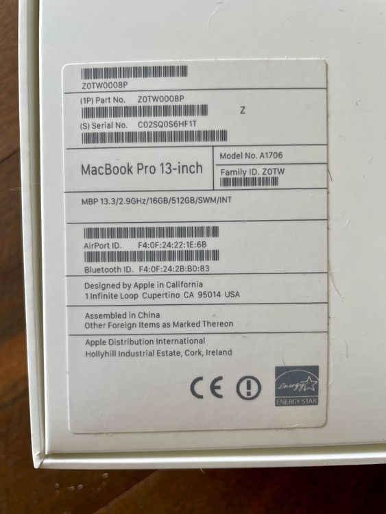 Apple MacBook Pro 13" / 16GB 512GB / Silver / Model A1706 (Gebraucht ...