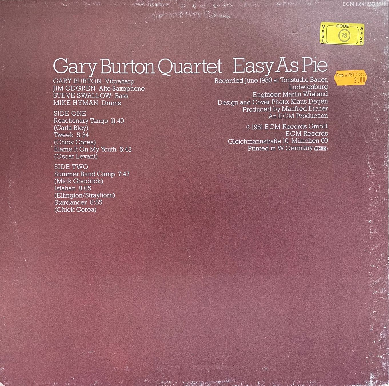 Gary Burton Quartet - Easy As Pie (Gebraucht) in Savagnier für CHF 6 ...