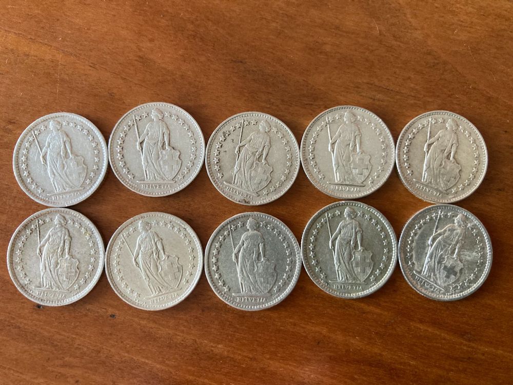 Schweizer Silbermünze 10 x 50 Rappen div. Jahrgänge (Gebraucht) in Subingen für CHF 19 – mit ...