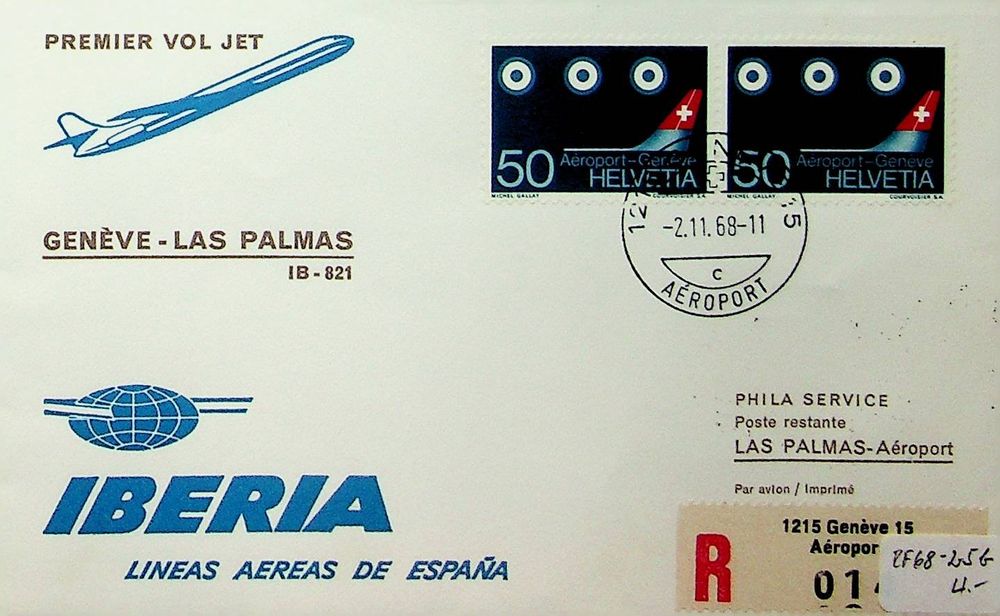 SUISSE POSTE AÉRIENNE VOL RETOUR GENÈVE-LAS PALMAS 1968 /Q10 | Kaufen ...