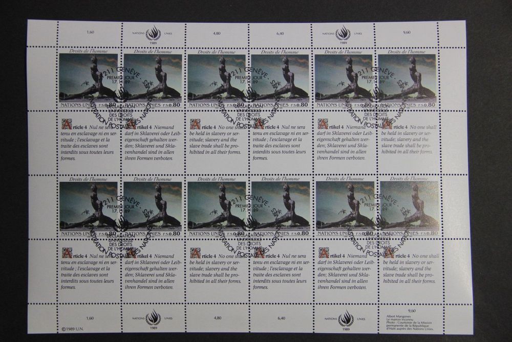 UNO Schweiz 1989 - Droits de l'homme - Bogen gestempelt** (Neu (gemäss Beschreibung)) in Jona ...