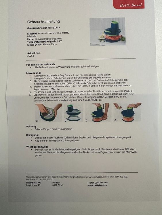 Power-Raffel "Easy Cut" von Kuhn Rikon by Betty Bossi | Kaufen auf Ricardo