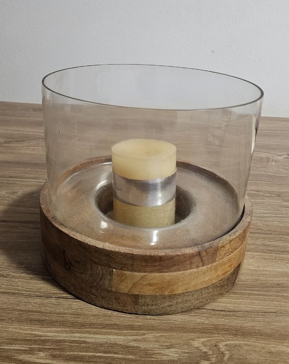 Windlichtsaule Holz Mit Glasaufsatz