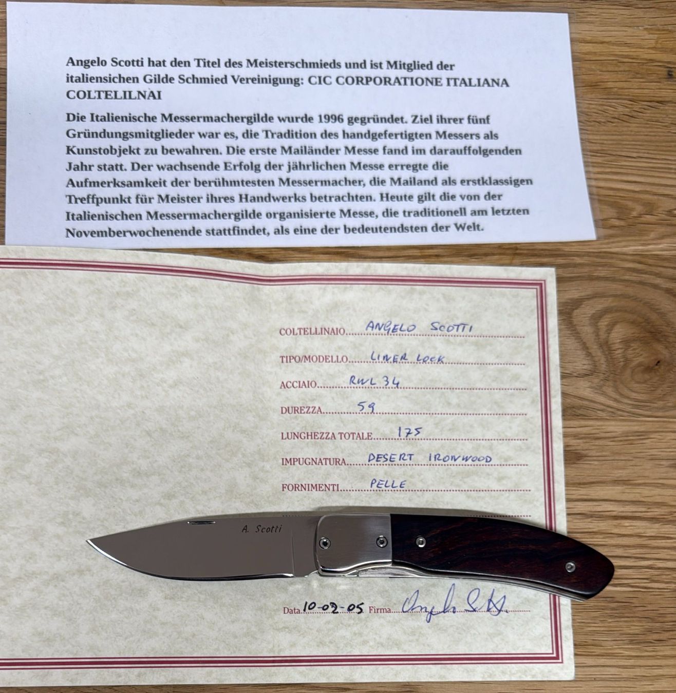 ANGELO SCOTTI MEISTERSCHMIED HANDGEFERTIGTEN MESSER (Gebraucht) in ...