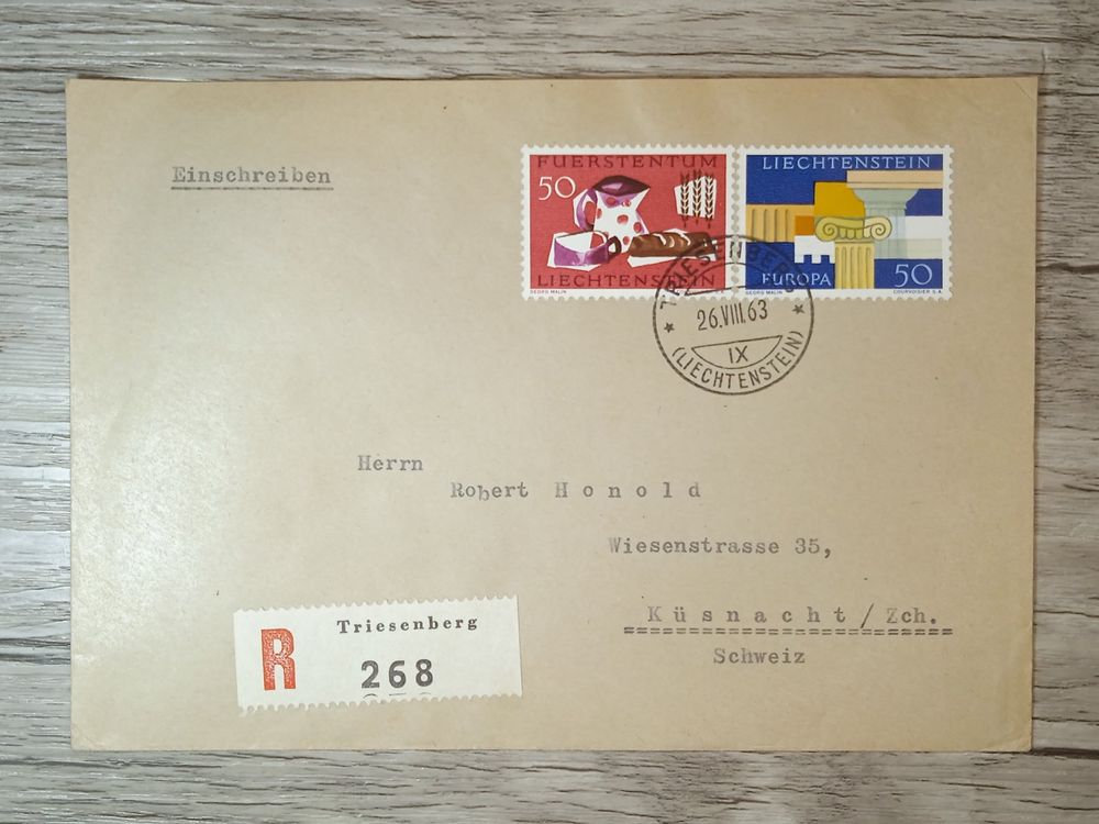 TR50 Enveloppe + Timbre Lichtenstein 1963 (Gebraucht) in Cousset für CHF 0.65 – mit Lieferung ...