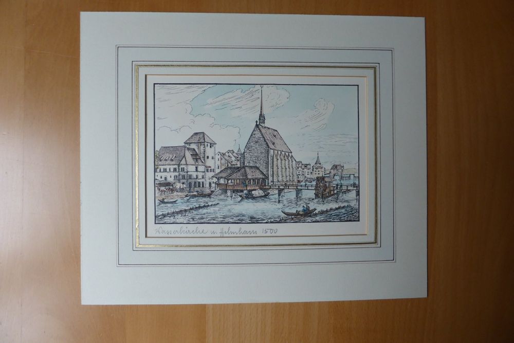 Grafik Wasserkirche Helmhaus Zürich um 1500 im Werkstatt PP (Neu (gemäss Beschreibung)) in ...