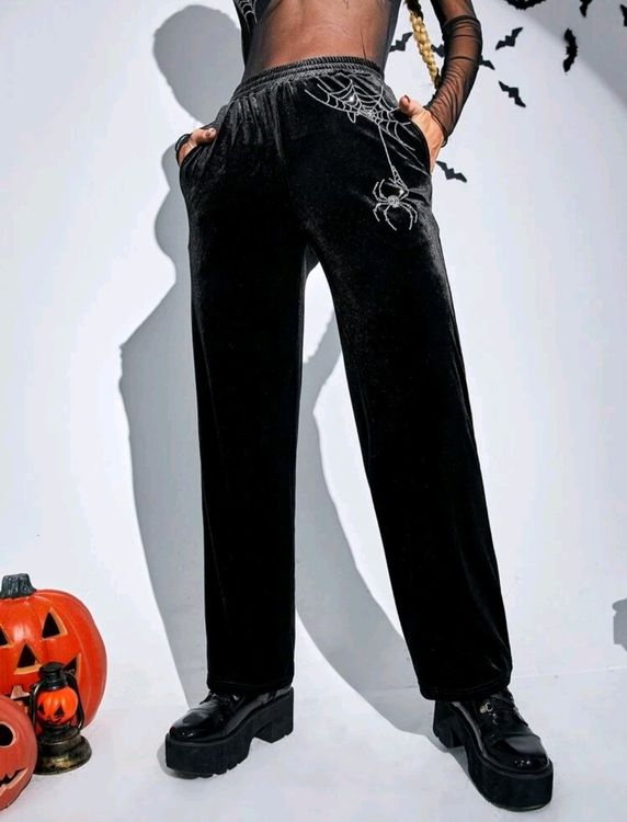 Schwarze Samthose mit Spinnen-Glitzera Gr XS/S *neu* (Neu und originalverpackt) in Münsingen für ...