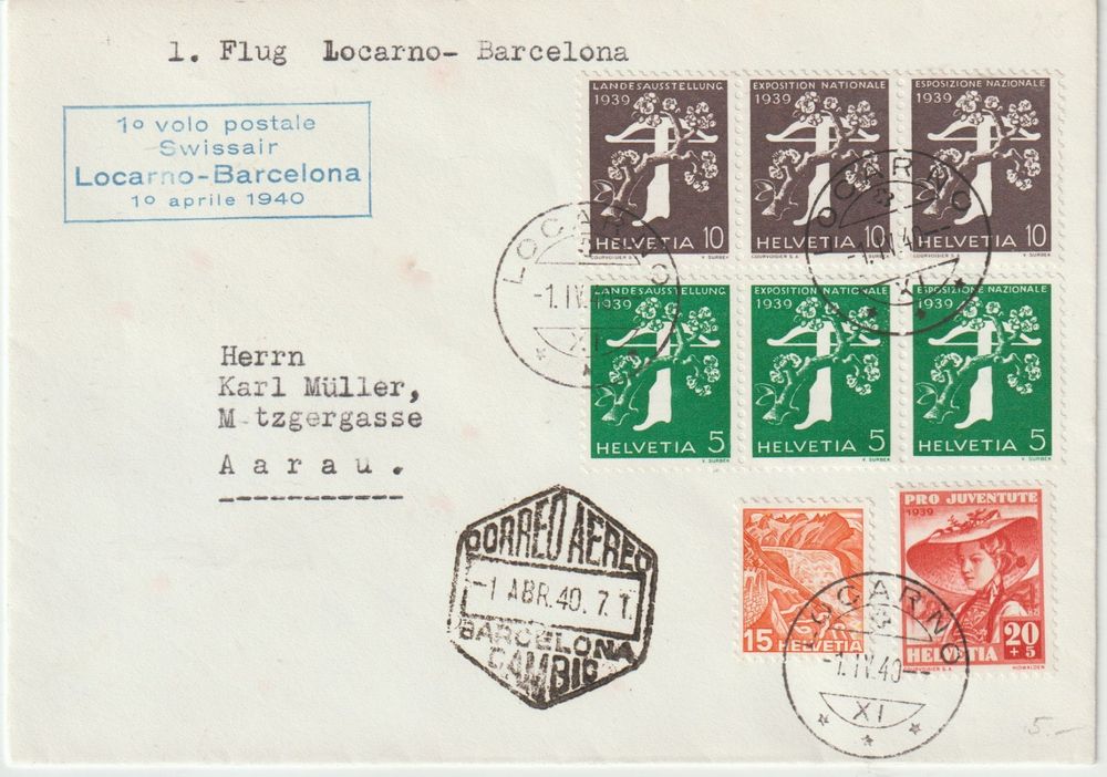 RF 40.2a, LOCARNO - BARCELONA, 1.IV.1940 | Kaufen auf Ricardo