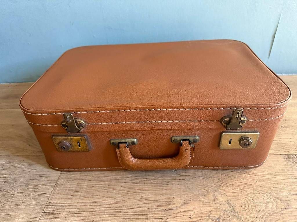 Petite valise vintage rigide en simili cuir camel (D'occasion) à ...
