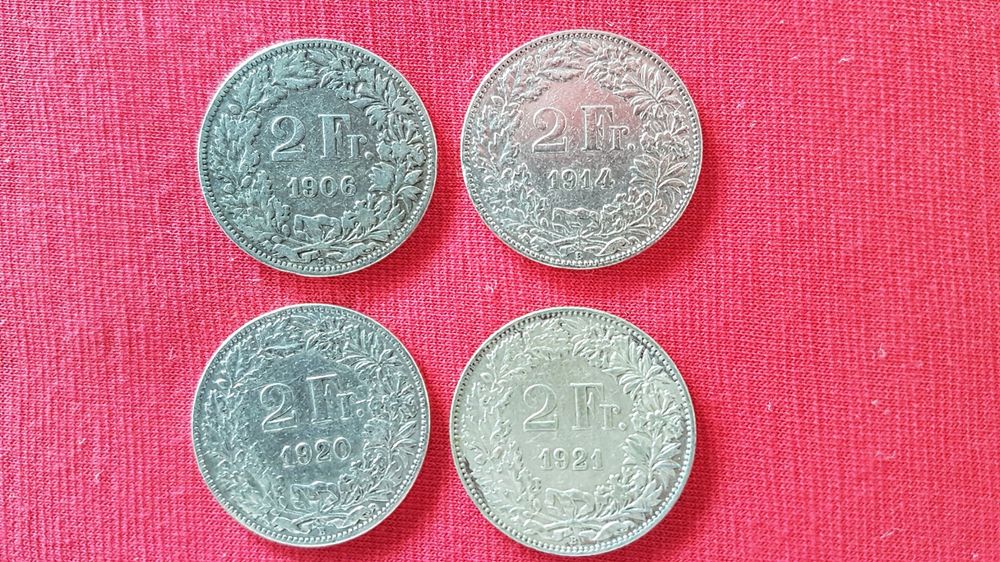 4 x 2 Fr Silbermünzen 1906-1914-1920-1921 ab nur 1.00 Fr !!! (Gebraucht) in Camignolo für CHF 23 ...