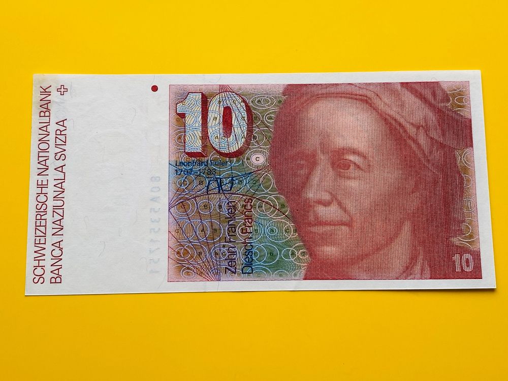 1980 Banknote 10.- bankfrisch Ecke mit Verfärbung Leutwiler (Neu ...