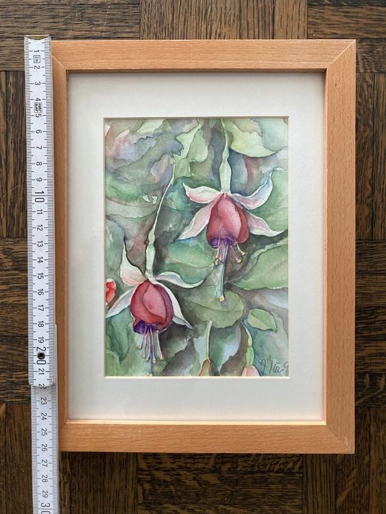 Gemälde Aquarell Blumen Fuchsien unleserlich signiert 91 | Kaufen auf Ricardo