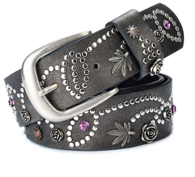 Punk-Gürtel mit Blätter und Blumennieten - Ceinture (Neu und ...