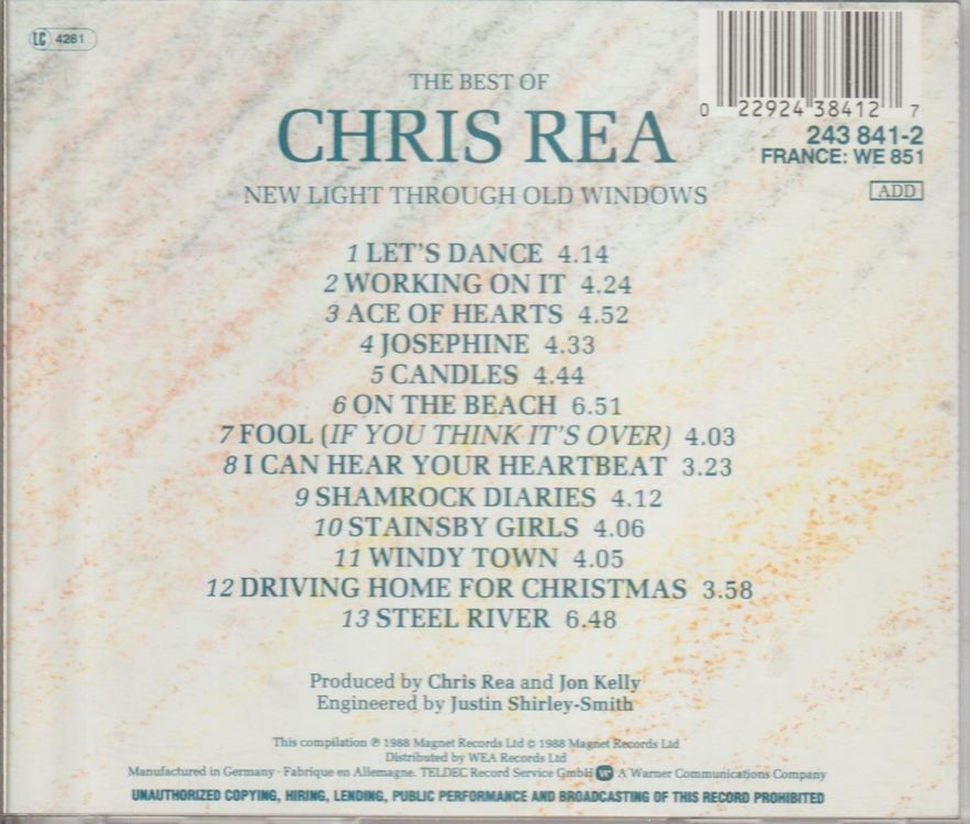 CHRIS REA - The Best Of (super CD von 1988 mit 13 Hits) (Gebraucht) in ...