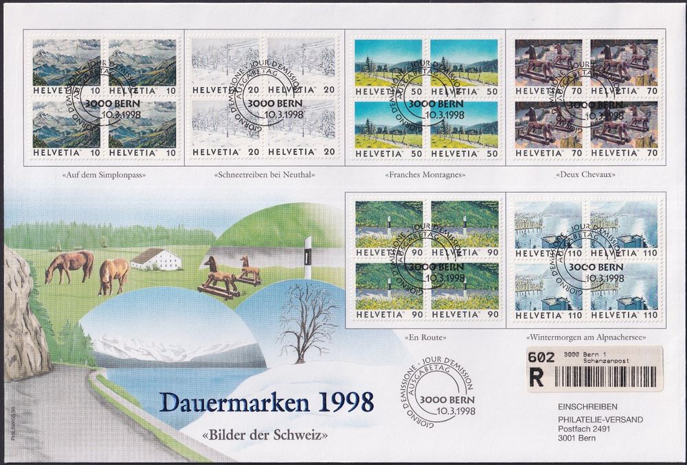 1998, Nr.943-948 Grossbrief Bilder der Schweiz Viererblöcken | Kaufen auf Ricardo