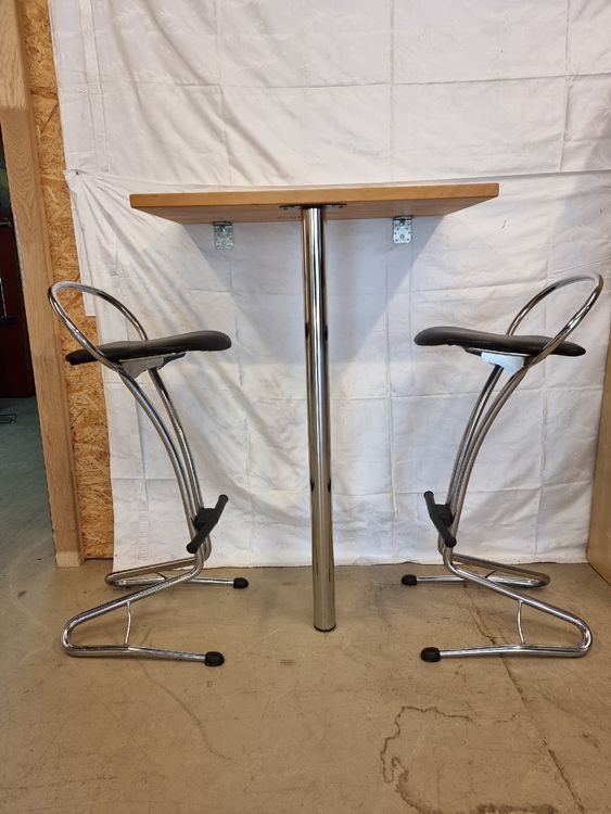 Kleine Stehbar massives Buchenholz / 2 Echtleder Barstühlen (Gebraucht ...