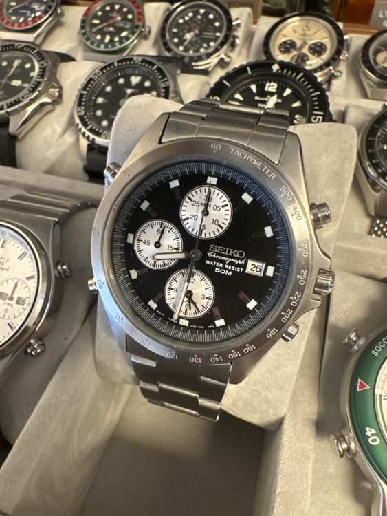 Seltene Seiko Quartz Chronograph 50m - reverse Panda | Kaufen auf Ricardo