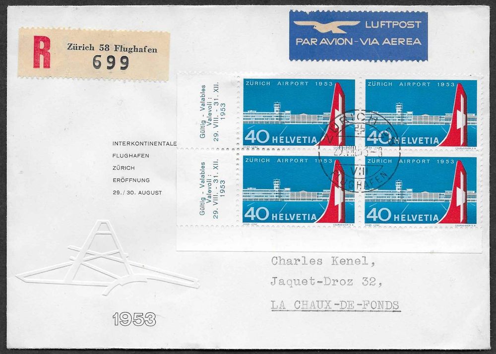1953: Brief Flughafen Zürich Viererblock Nr.313 ET | Kaufen auf Ricardo