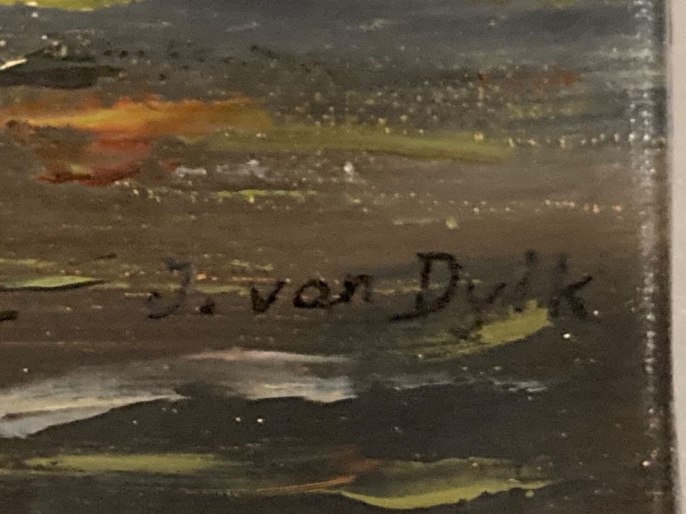 J. van Dyik Landschaftsgemälde signiert Segelboot auf See (Gebraucht ...