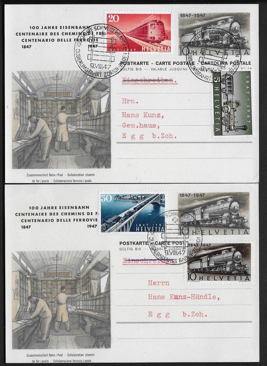 1947 zwei FDC BILD-PK 100J. Eisenbahn Serie selten ab 1.- | Kaufen auf Ricardo