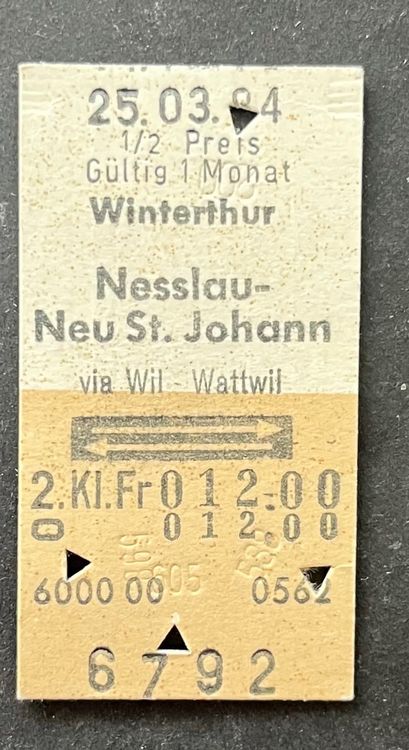 Winterthur Nesslau- Neu St.Johann via Wil-Wattwil (Gebraucht) in Wabern für CHF 2 – mit ...